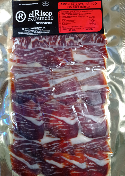 Loncheado Jamón Bellota Ibérico 75% Raza Ibérica (El Risco Extremeño ...
